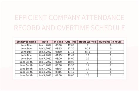 Efficient Company Attendance Record And Overtime Schedule Excel Template And Google Sheets File ...