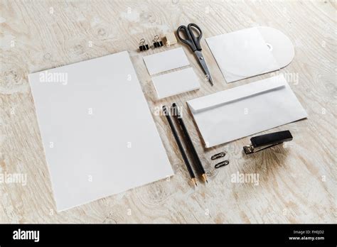 Blank Template For Branding Identity Stationery Set On Light Wooden Background Corporate ID