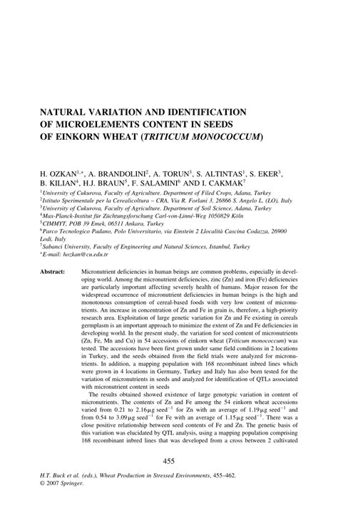 Pdf Natural Variation And Identification Of Microelements Content In Seeds Of Einkorn Wheat