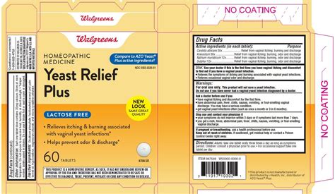 Homeopathic Medicine Yeast Relief Plus Walgreen Co Package Insert