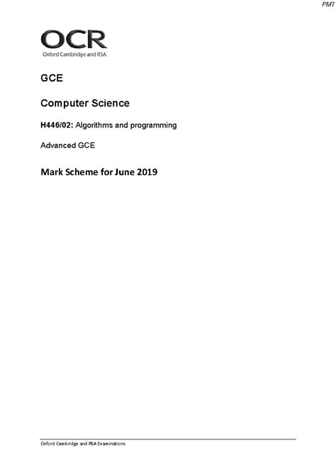 June 2019 Ms Paper 2 Ocr Computer Science A Level Oxford Cambridge