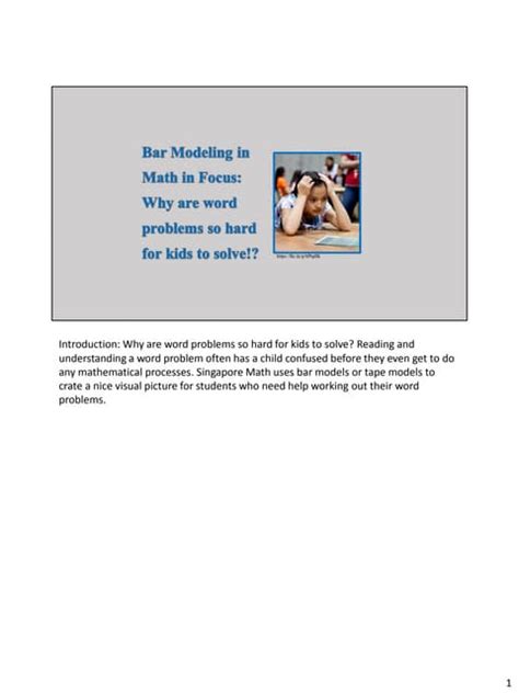 Bar Modeling In Math Instruction Pdf