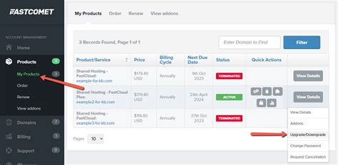 upgrade downgrade hosting plan billing guide fastcomet