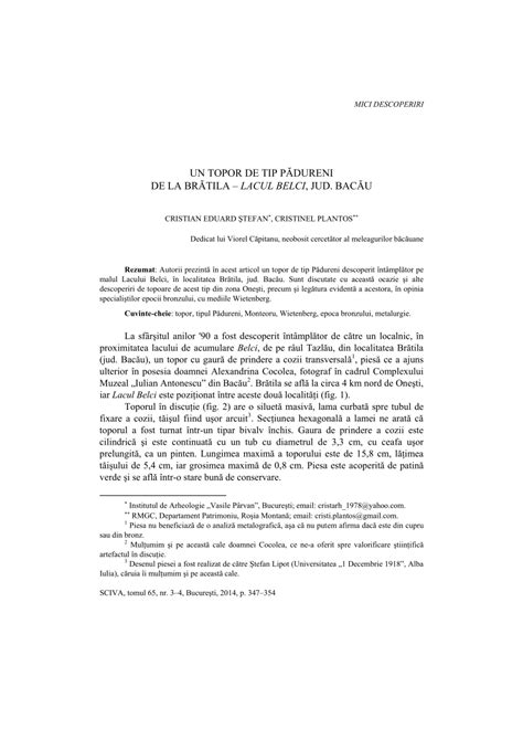 Pdf Un Topor De Tip PĂdureni De La BrĂtila Lacul Belci Jud BacĂu