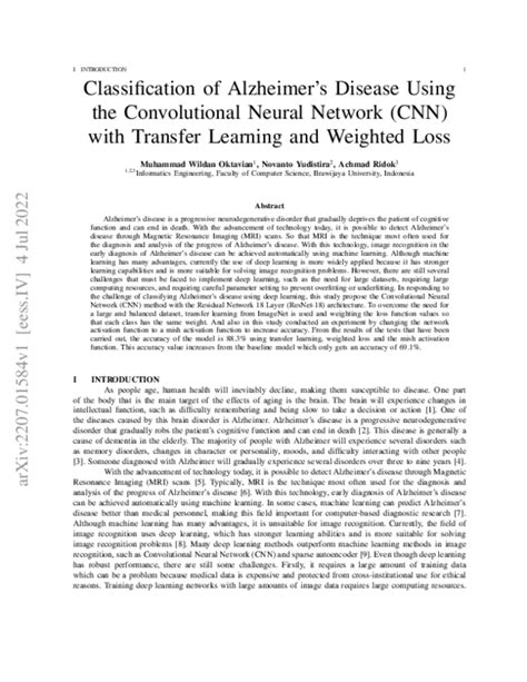 Pdf Classification Of Alzheimers Disease Using Convolutional Neural Networks