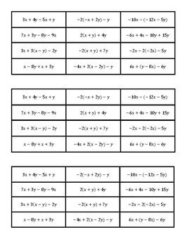 Simplifying Expressions Matching Activity Combining Like Terms By Loveshsmath
