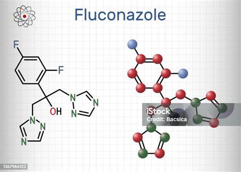 플루코나졸 분자 그것은 곰팡이 감염 칸디다증을 치료하는 데 사용되는 Triazole 항진균 약물입니다 구조 화학 공식 분자 모델 케이지에 종이 시트 0명에 대한 스톡 벡터