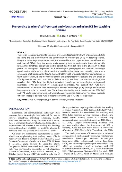 Pdf Pre Service Teachers Self Concept And Views Toward Using Ict For Teaching Science
