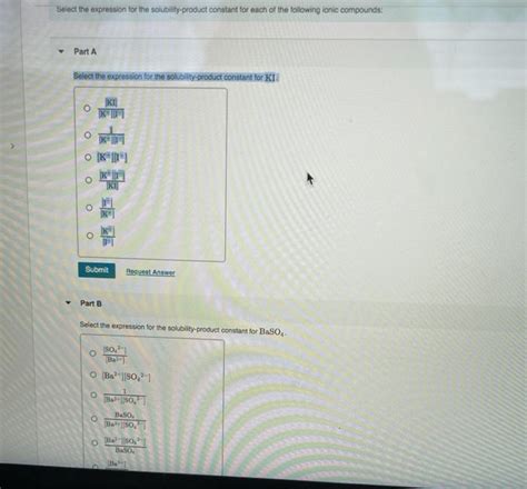 Solved Select The Expression For The Solubility Product