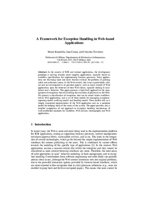 pdf a framework for exception handling in web based applications