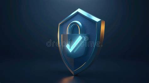 Illustration In 3d Of A Shield With A Padlock And Tick Mark Concept Of