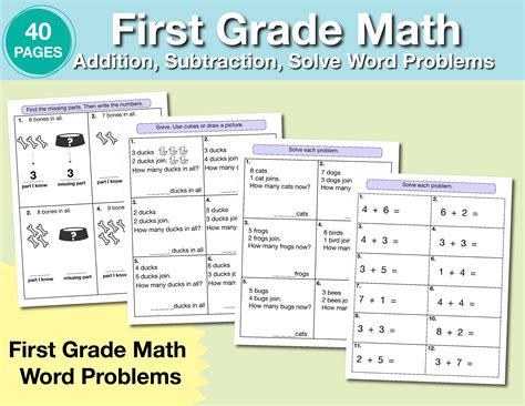 1st Grade Math Worksheets Addition Subtraction Word Problems Pdf
