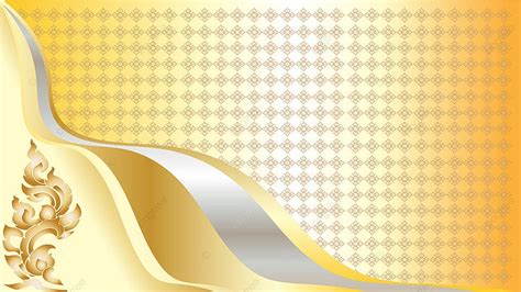 รูปพื้นหลังคลื่นสีทองนามธรรมไล่ระดับสีและลายประกอบรูปแบบไทยที่ออกแบบเป็นฉากหลังโซเชียลมีเดีย