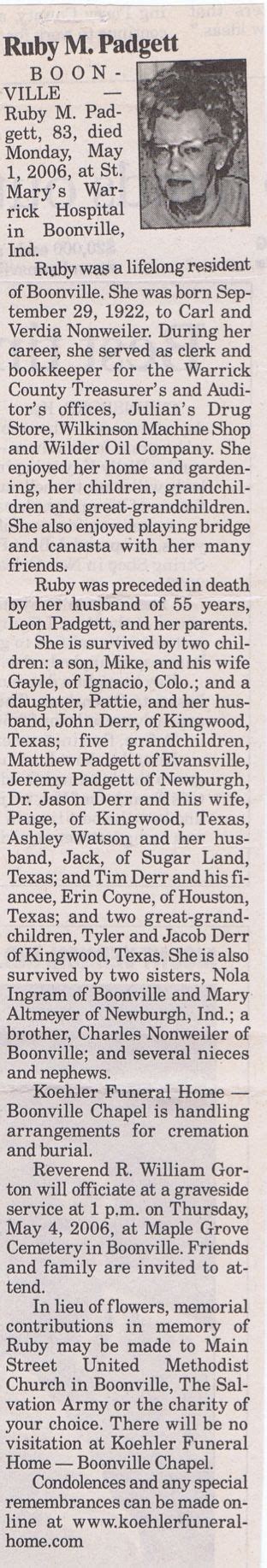 Ruby Marie Nonweiler Padgett 1922 2006 Find A Grave Memorial