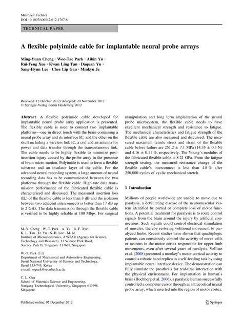 Pdf A Flexible Polyimide Cable For Implantable Neural Probe Arrays