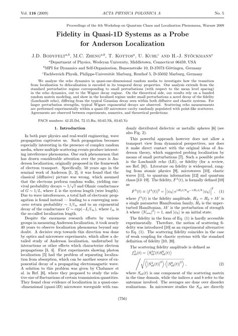 Pdf Fidelity In Quasi 1d Systems As A Probe For Anderson Localization