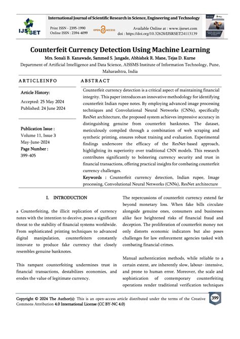 Pdf Counterfeit Currency Detection Using Machine Learning
