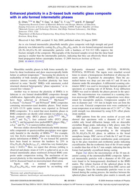 Pdf Enhanced Plasticity In A Zr Based Bulk Metallic Glass Composite With In Situ Formed