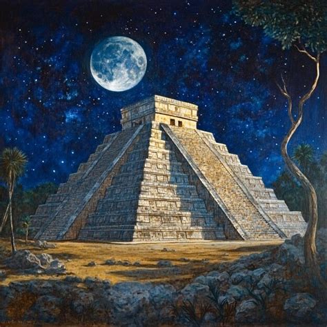 Chichen Itza With A Brilliant Night Sky Premium Ai Generated Image