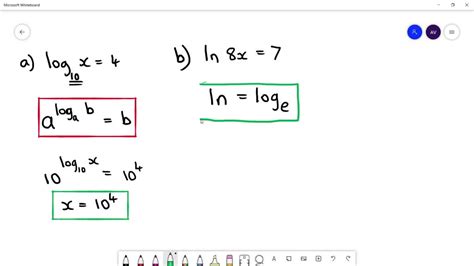 SOLVED Change Each Equation To Its Equivalent Exponential Form A Logx 4 B Ln8 X 7 C Loga
