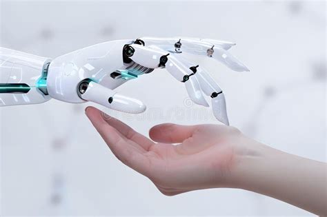 Human And Artificial Intelligence Robot Hand Connection Interaction Stock Illustration