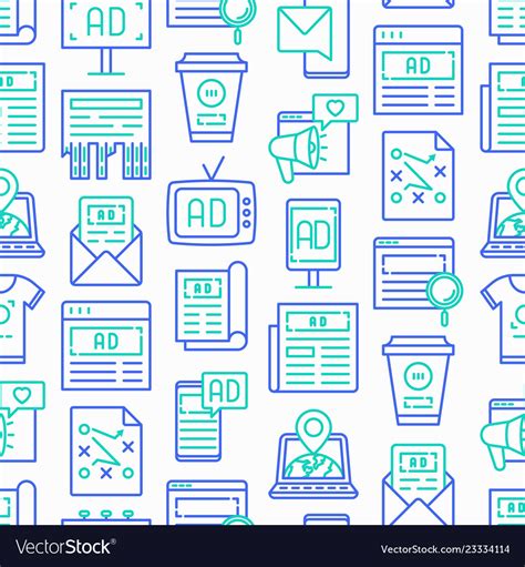 Advertising Seamless Pattern With Thin Line Icons Vector Image