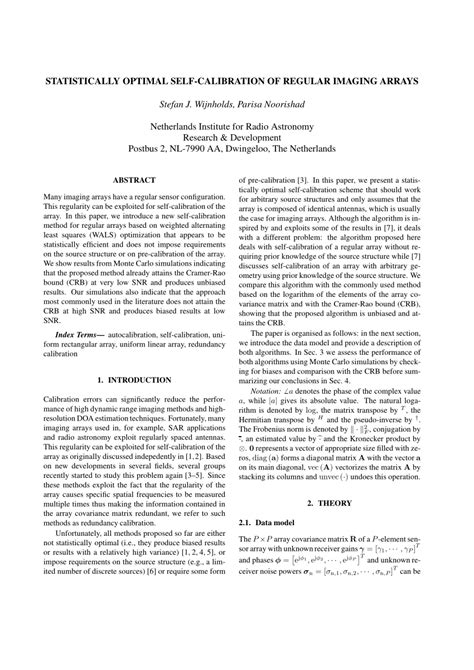 Pdf Statistically Optimal Self Calibration Of Regular Imaging Arrays
