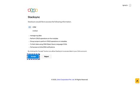 Authorize Zoho Stacksync Documentation