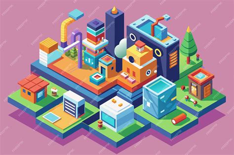An Engaging Isometric Illustration In Progress Features Colorful And Unique Buildings Parks And