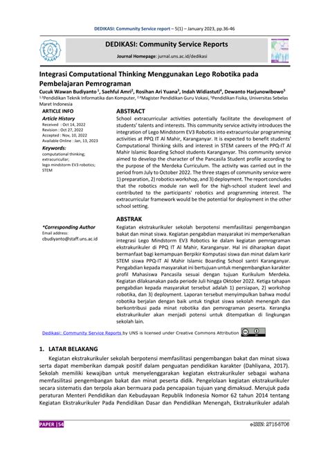 Pdf Integrasi Computational Thinking Menggunakan Lego Robotika Pada Pembelajaran Pemrograman