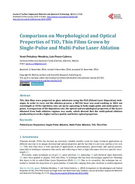 Pdf Comparison On Morphological And Optical Properties Of Tio 2 Thin