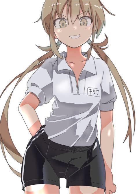 Safebooru 1girl Black Shorts Blonde Hair Collarbone Cowboy Shot Grin
