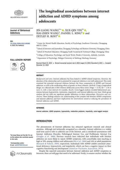 Pdf The Longitudinal Associations Between Internet Addiction And Adhd Symptoms Among Adolescents