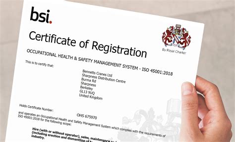 Health And Safety Credentials Upgraded With New Bsi Certification Bennetts Cranes