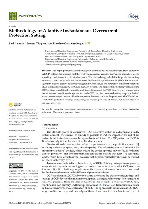 Pdf Methodology Of Adaptive Instantaneous Overcurrent Protection Setting