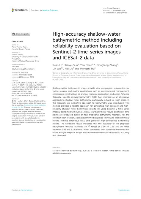 Pdf High Accuracy Shallow Water Bathymetric Method Including Reliability Evaluation Based On