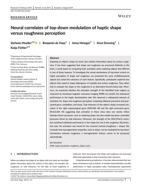 pdf neural correlates of top‐down modulation of haptic shape versus roughness perception