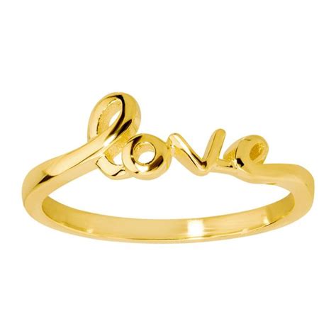 'Love' Script Ring in 14K Gold-Plated Sterling Silver | 'Love' Script ...