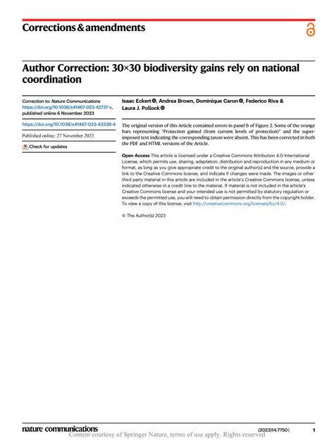 Pdf Author Correction 30×30 Biodiversity Gains Rely On National Coordination