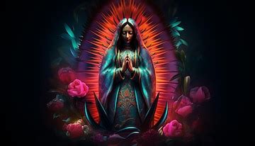 Premium Photo Virgen De Guadalupe Neon Lights Dark Background