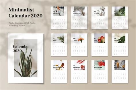 فایل لایه باز تقویم مینیمال Calendar 2020 Minimalist ایران جی اف ایکس