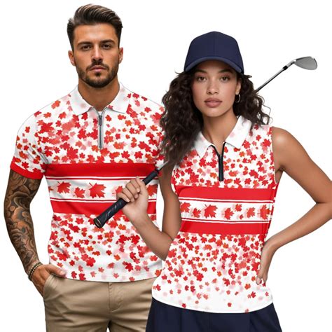 Binienty Canadian Maple Leaf Matching Golf Shirts For Couples Casual Versatile Moisture Wicking