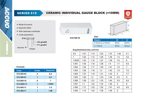 CERAMIC INDIVIDUAL GAUGE BLOCK MM ACCUD