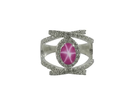 Fine Silver Jewellers 6 Ray Star Design With Ruby Star 6x8 Mm Gemstone