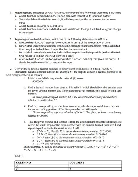 solved 1 regarding basic properties of hash functions