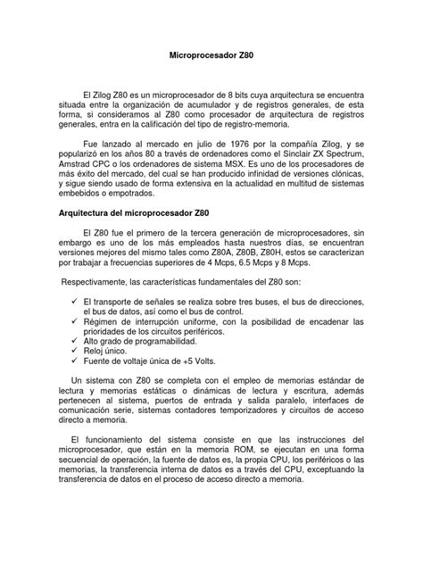 Microprocesador Z80 Pdf Electrónica Digital Áreas De Informática