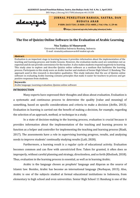 Pdf The Use Of Quizizz Online Software In The Evaluation Of Arabic Learning