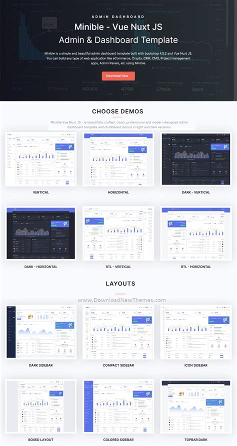 Minible Vue Nuxt Admin And Dashboard Template Download New Themes