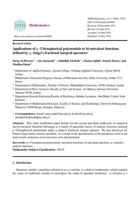 Pdf Applications Of Q Ultraspherical Polynomials To Bi Univalent Functions Defined By Q
