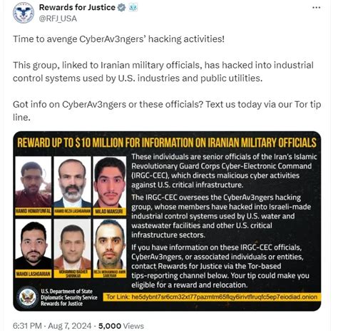 Six Iranian Hackers Wanted US Offer Million Reward